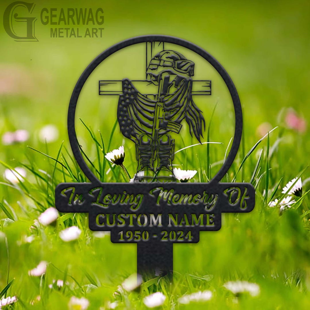 Custom Veteran Memorial Stake, Metal Stake, Outdoor Decor, in Loving ...