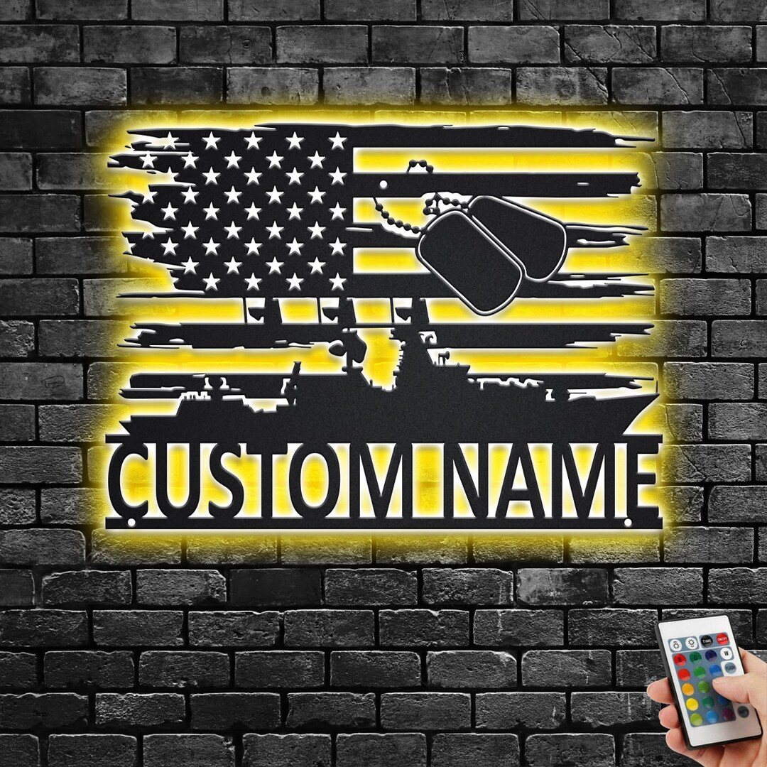 Custom US Navy Veteran Metal Wall Art With LED Light, Personalized ...