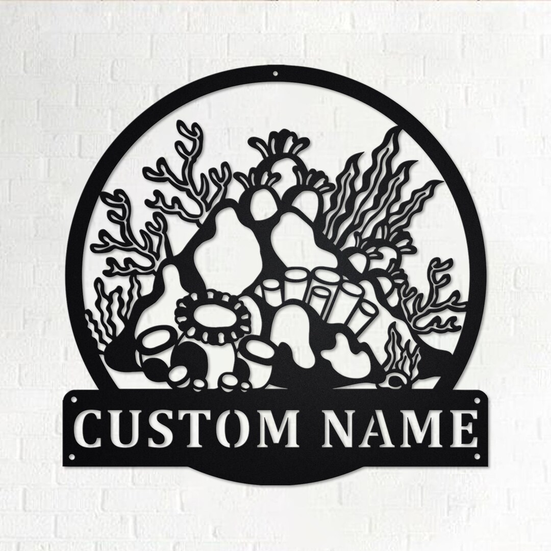 Custom Coral Reef Metal Wall Art, Personalized Coral Reef Name Sign ...