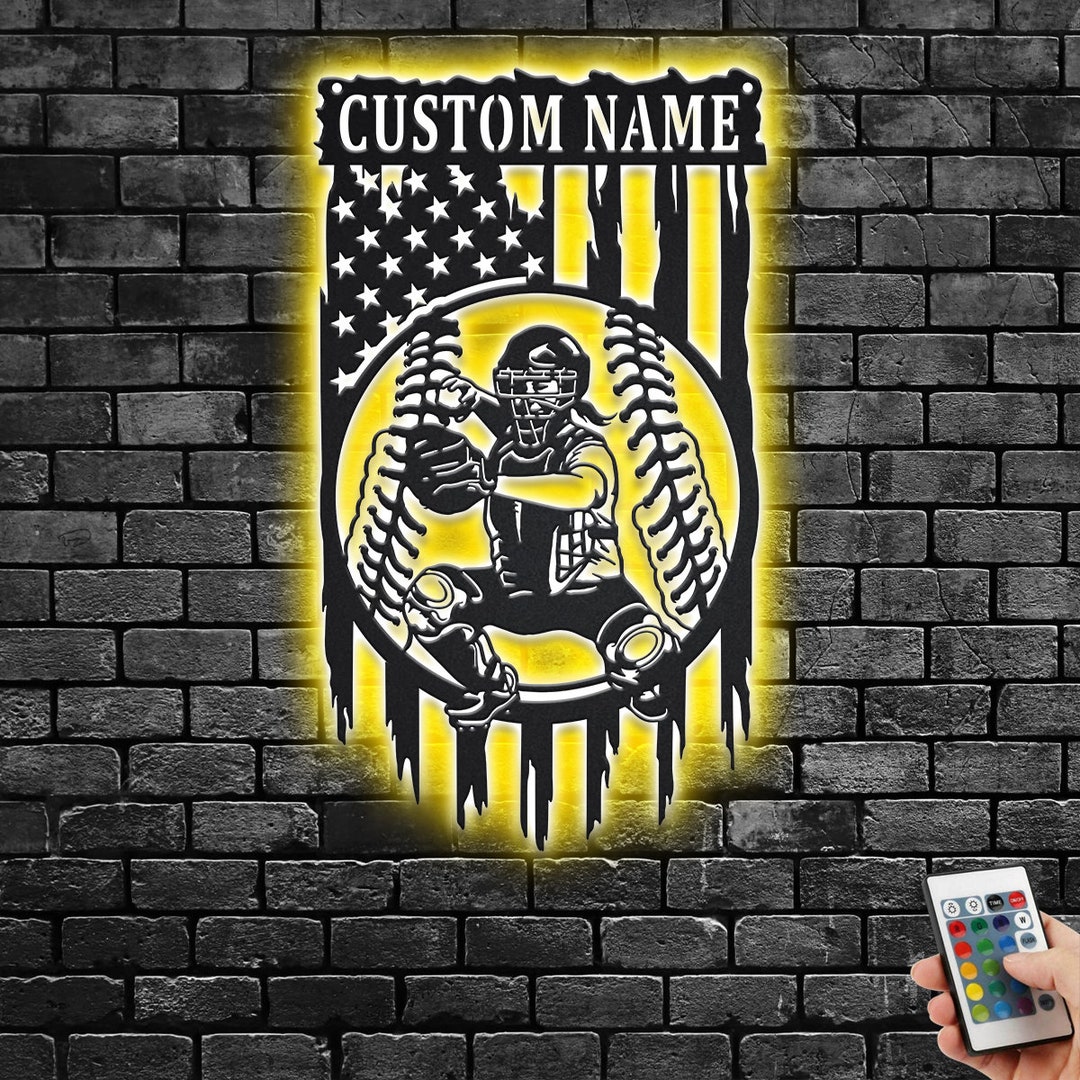 Custom US Softball Metal Wall Art With LED Light, Personalized Softball ...