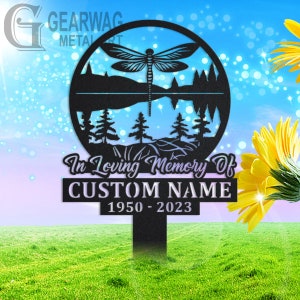 Custom Dragonfly Memorial Stake: Metal Sympathy Sign, Outdoor Grave ...
