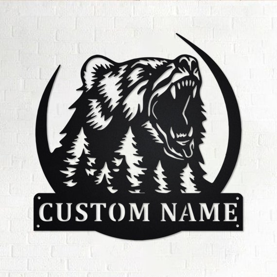 Custom Grizzly Bear Metal Wall Art Personalized Bear Name | Etsy