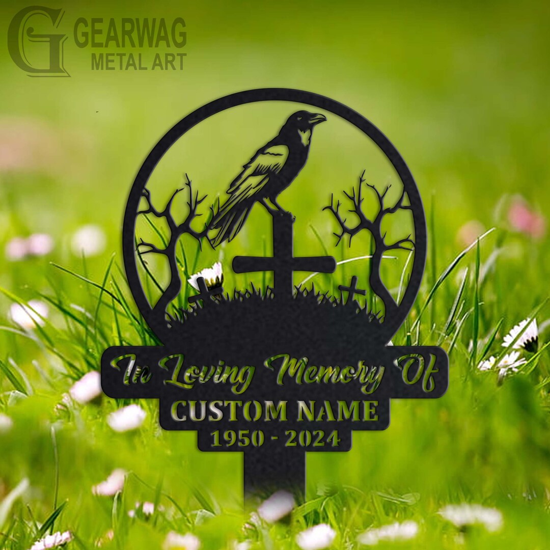 Custom Black Crow Memorial Stake, Metal Stake, Outdoor Decor, in Loving ...