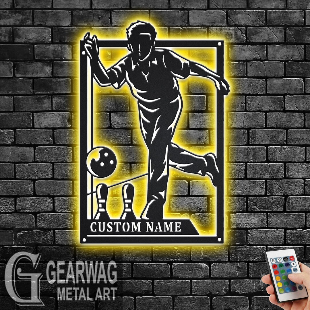 Custom Male Bowling Signage Metal Wall Art With LED Light, Personalized ...