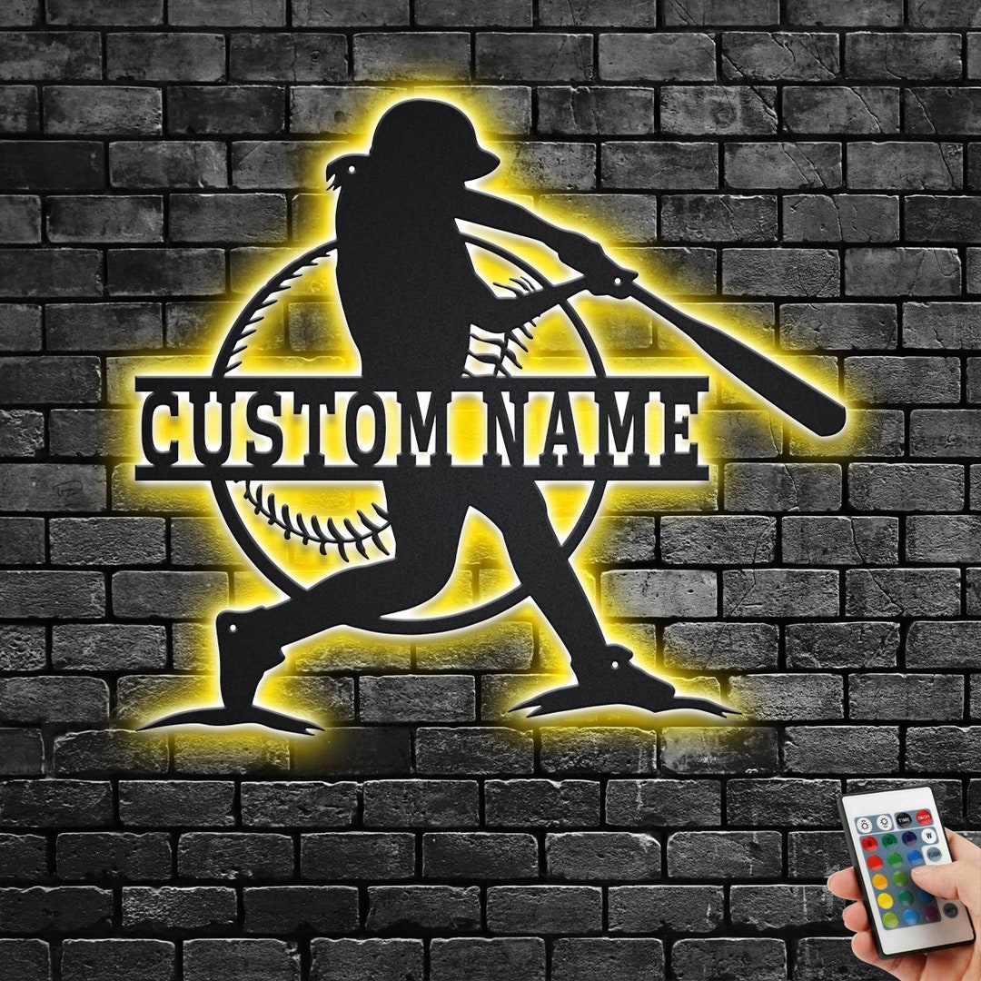Custom Softball Metal Wall Art With LED Light, Personalized Softball ...