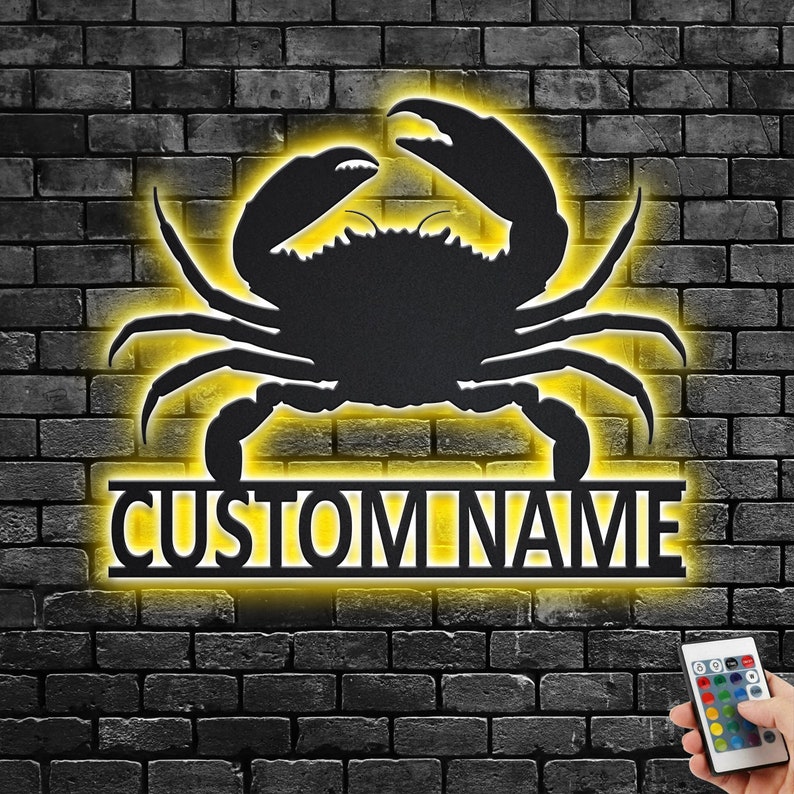 Custom Crab Metal Wall Art With LED: Personalized Name Sign - Etsy