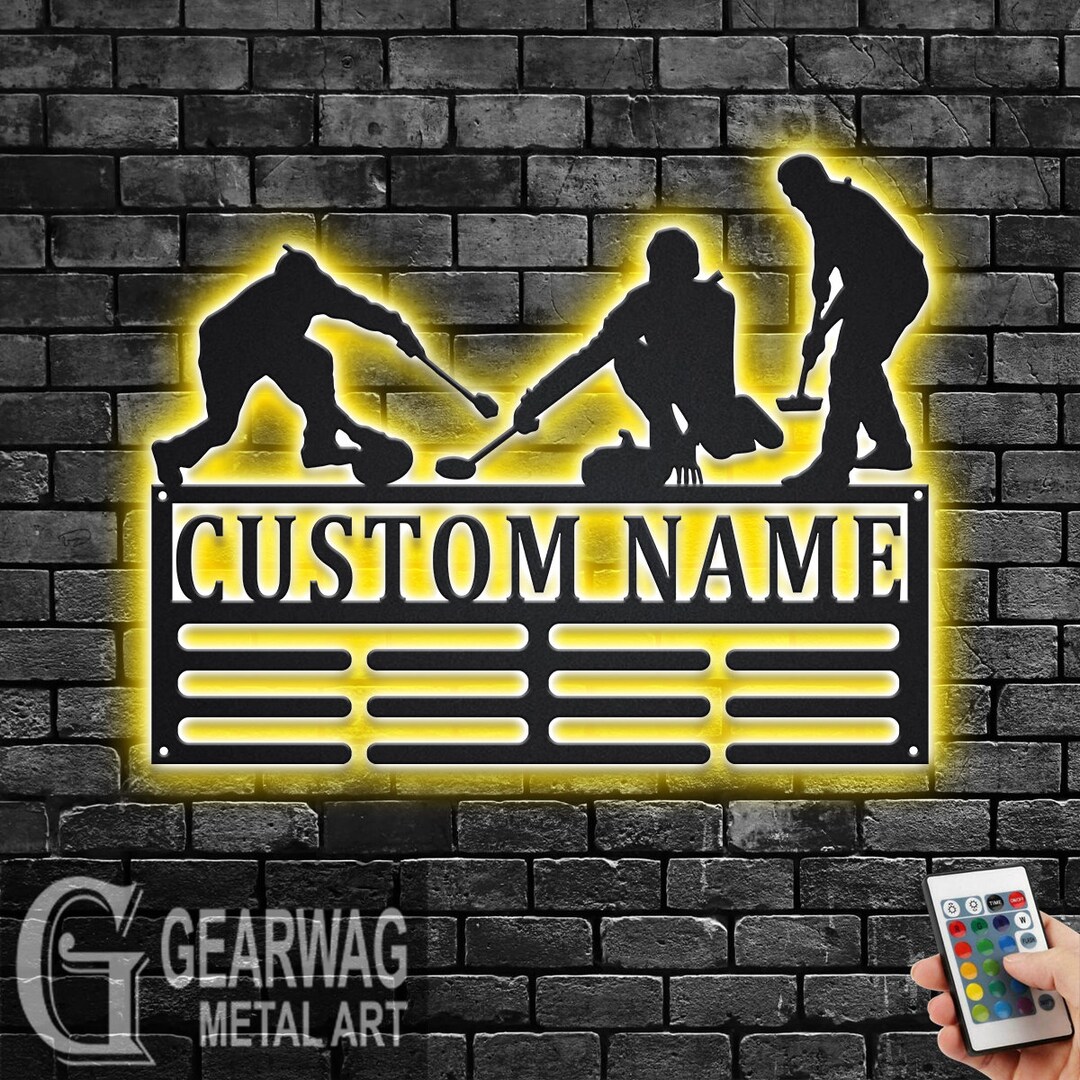 Custom Curling Medal Holder LED Light, Personalized Curling Player Name ...