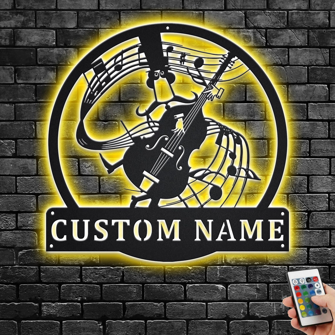 Custom Double Bass Metal Wall Art With LED Light - Etsy