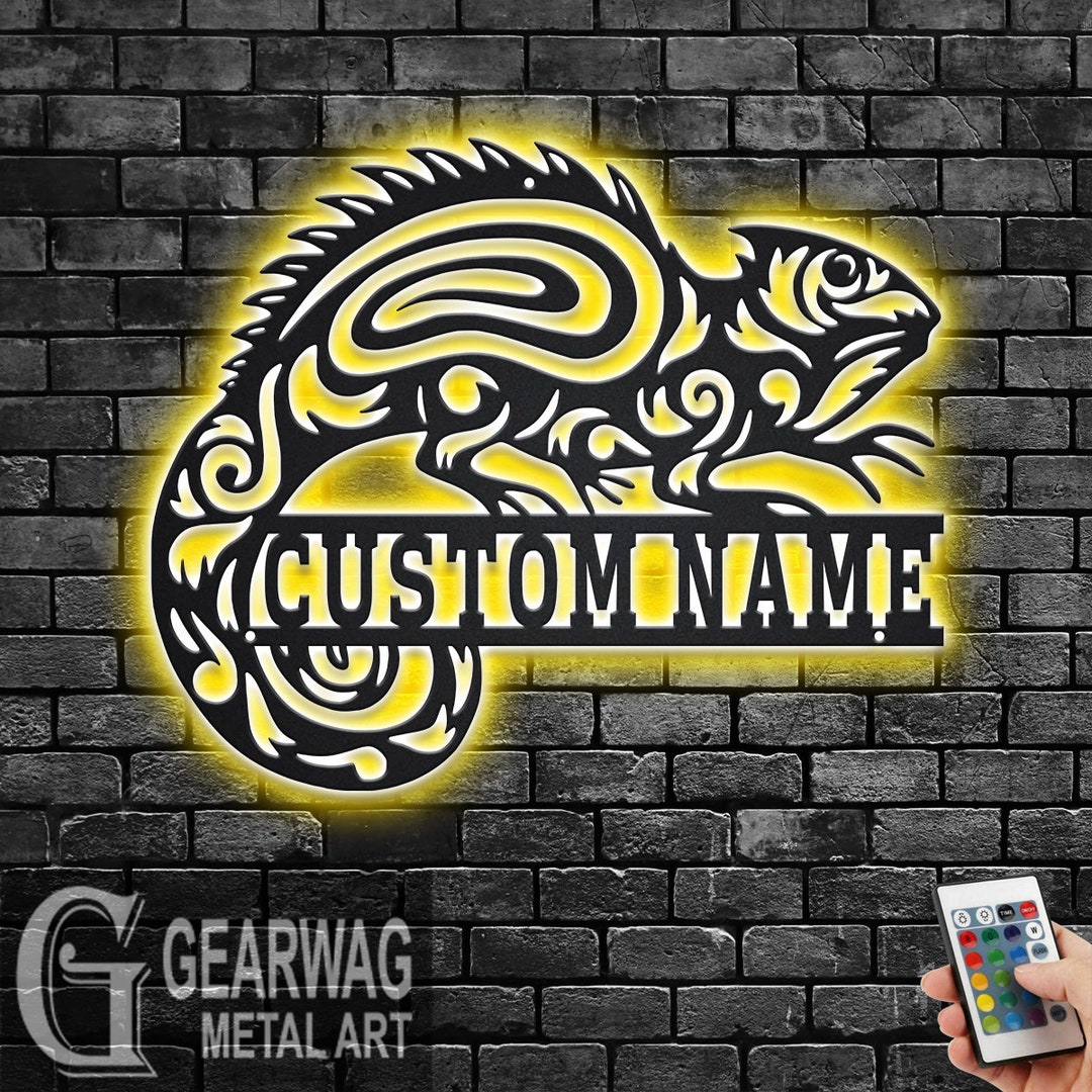 Custom Chameleon Metal Wall Art With LED Light, Personalized Chameleon ...