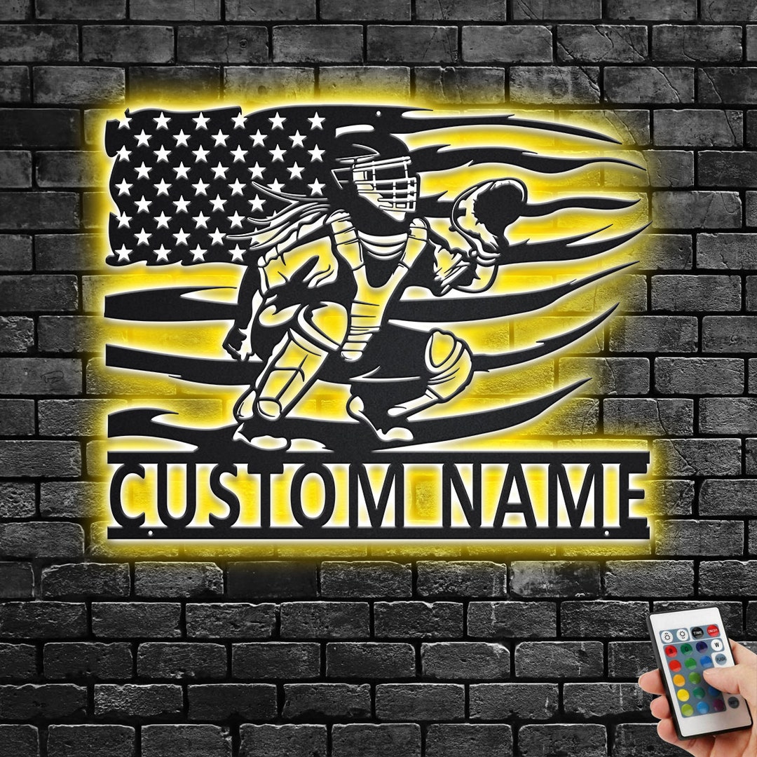 Custom US Softball Metal Wall Art With LED Light, Personalized Softball ...