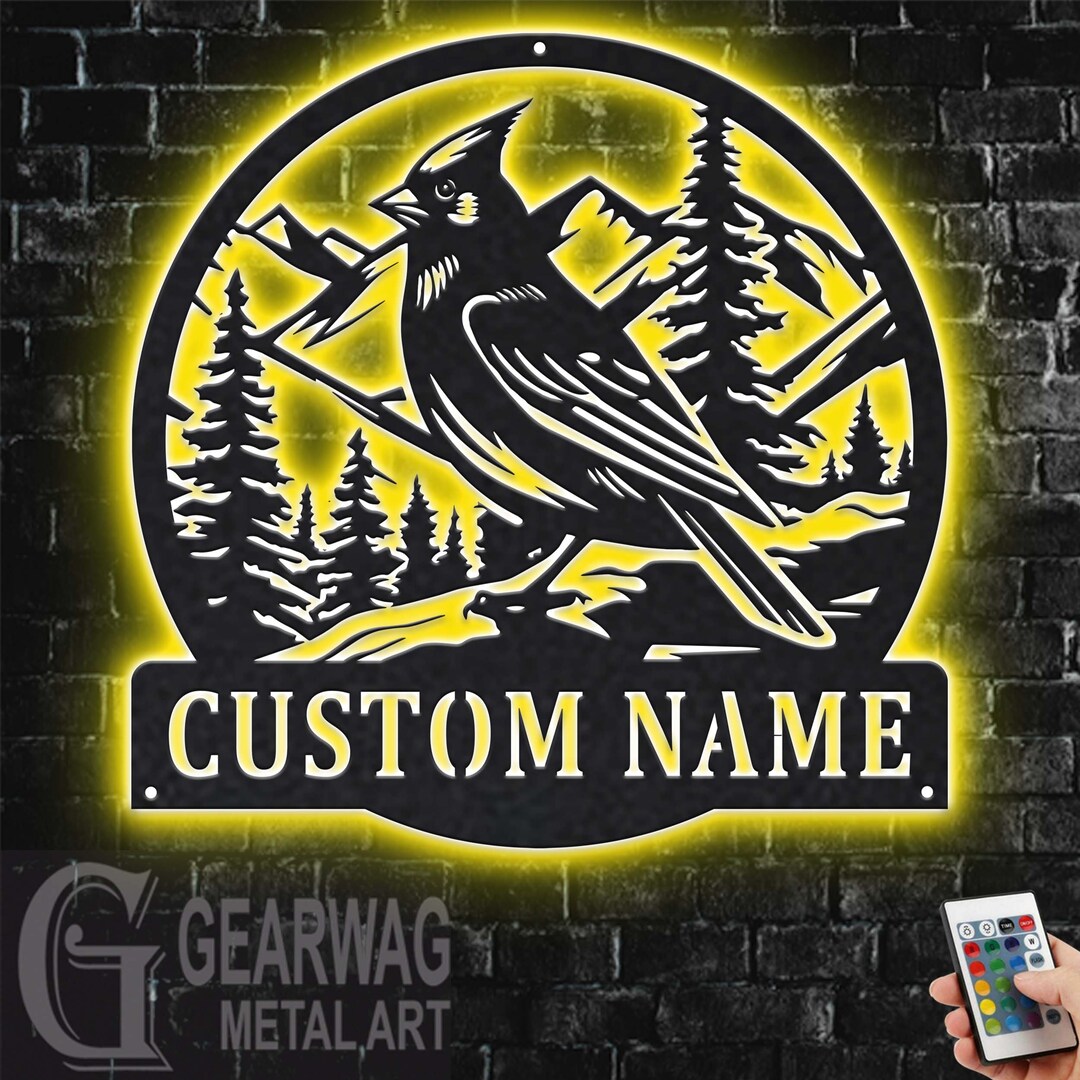 Custom Cardinal Bird Metal Sign With LED Lights: Personalized Room ...