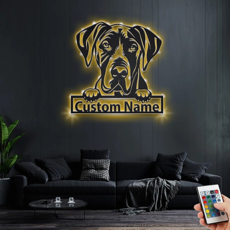 Custom Great Dane Metal Wall Art With LED Light Personalized - Etsy