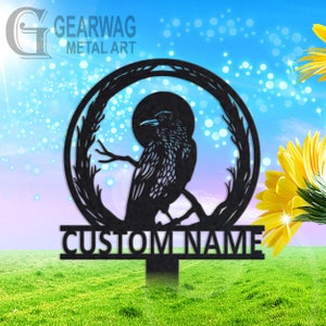 Personalized Black Crow Garden Sign, Metal Yard Art, Custom Raven Bird ...