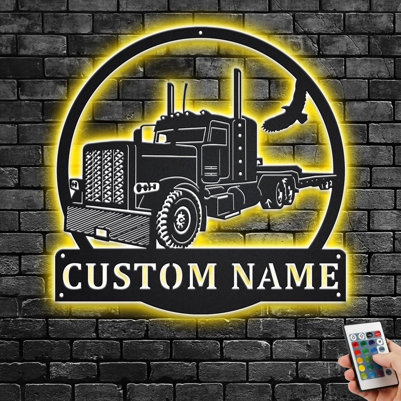 Custom Semi Truck Metal Wall Art With LED Light Personalized - Etsy