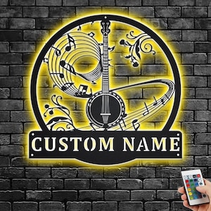 Custom Banjo Metal Wall Art With LED Light, Personalized Banjo Name ...