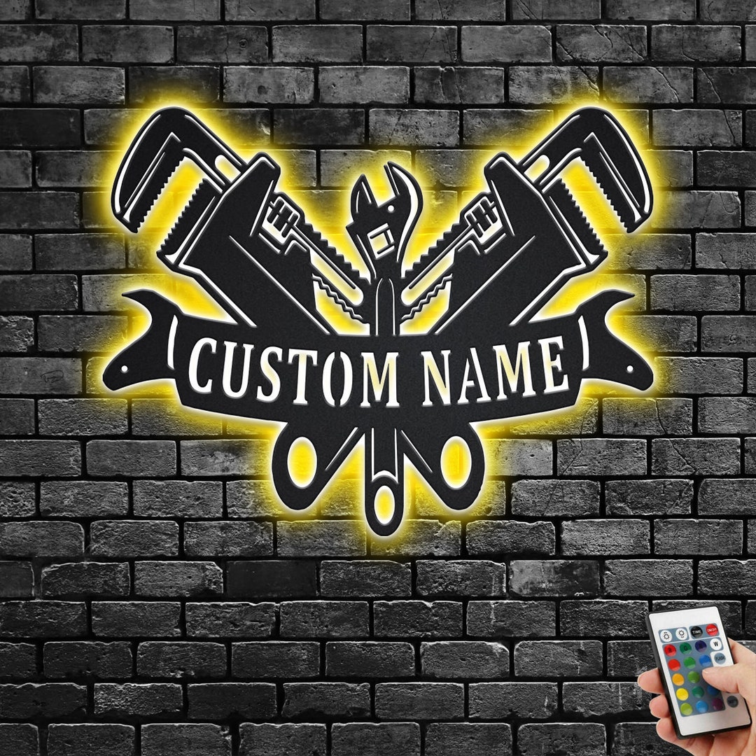 Custom Plumber Metal Wall Art With LED Light, Personalized Plumber Name ...