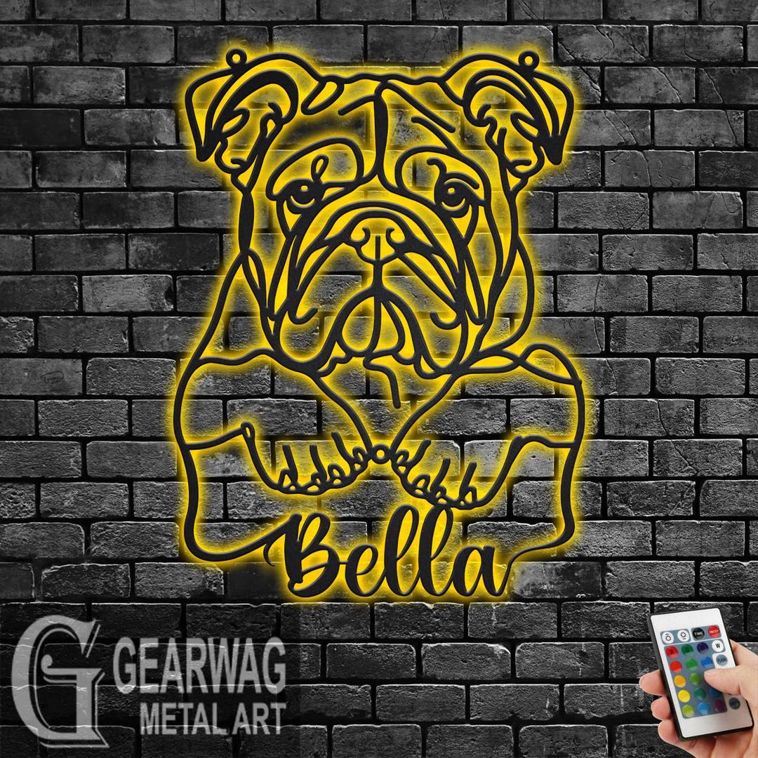 Custom Bulldog Line Art Metal Sign With LED - Personalized Dog Name - Etsy