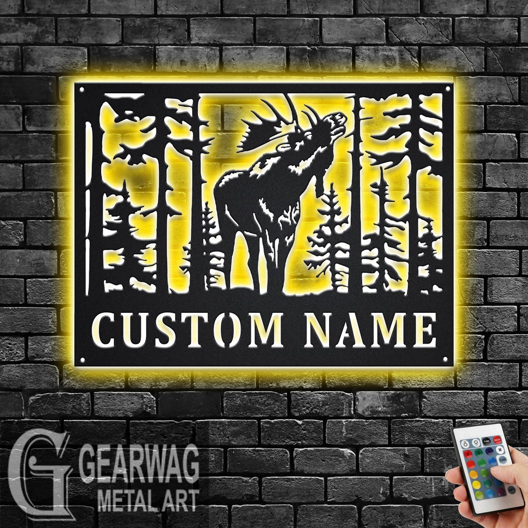 Custom Moose Wildlife Metal Wall Art With LED Light, Personalized Moose ...