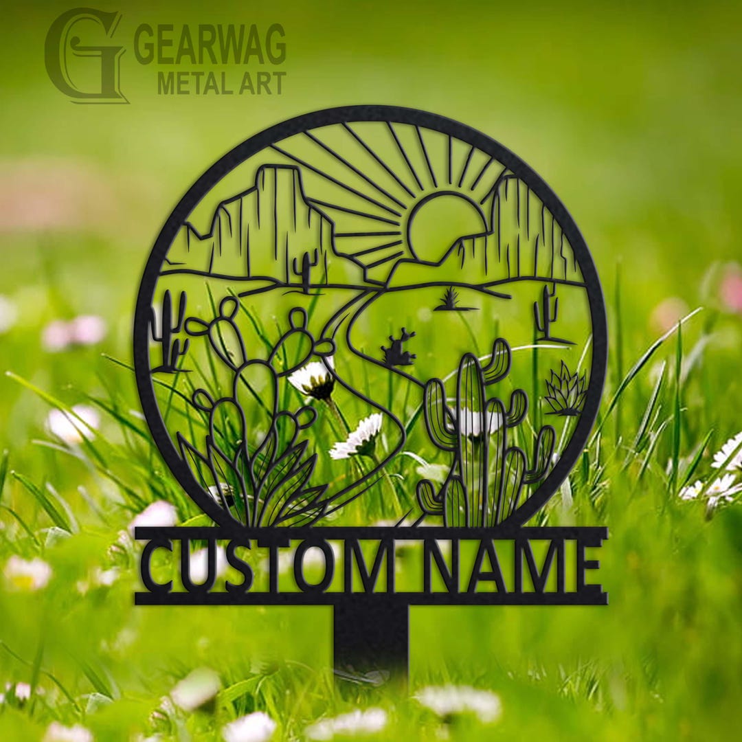 Personalized Cactus Garden Sign, Metal Yard Art, Custom Cactus Garden ...