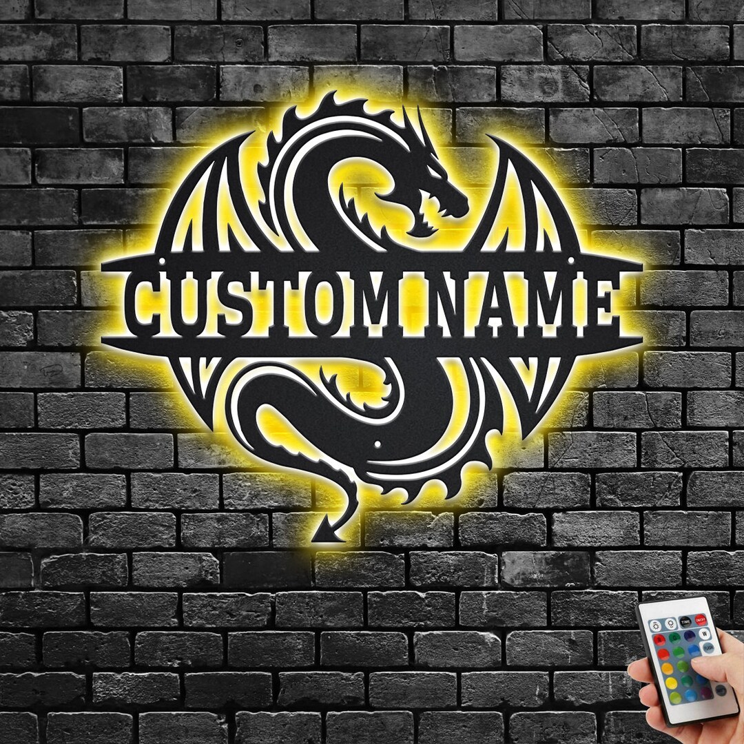 Custom Dragon Name Metal Wall Art With LED Lights - Etsy