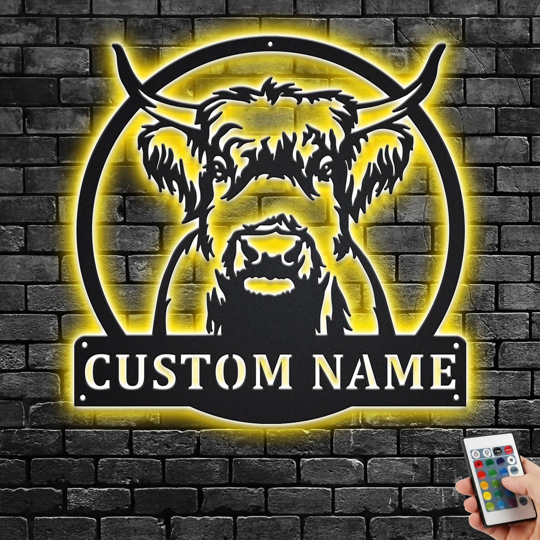 Custom Highland Cow Metal Wall Art With LED Lights - Etsy