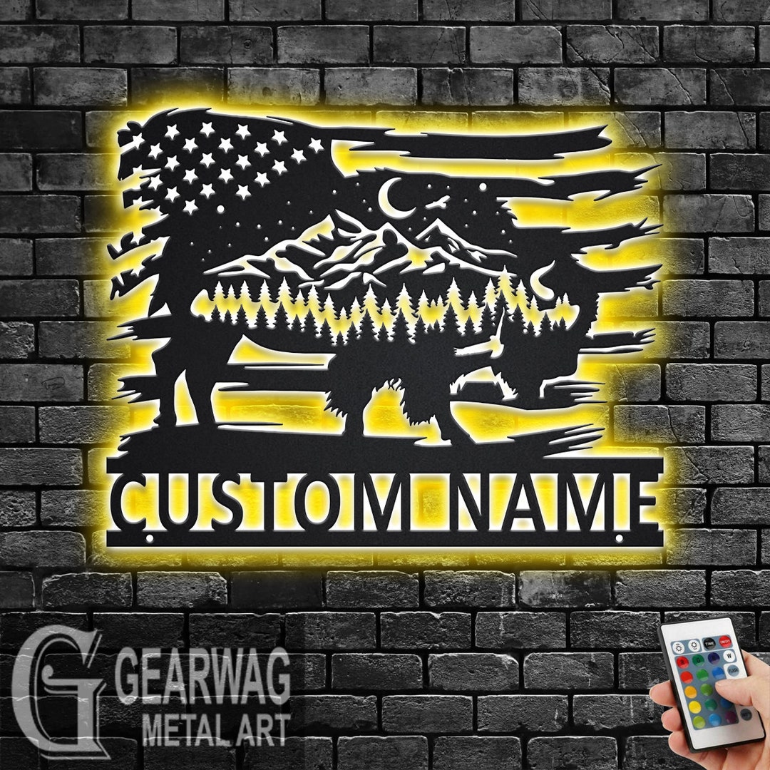 Custom US Bison Metal Wall Art With LED Light Personalized - Etsy