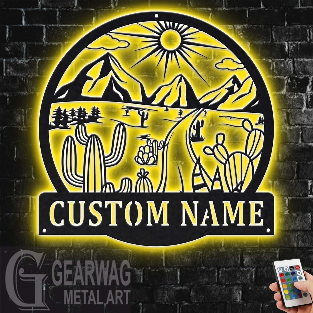 Custom Cactus Metal Sign With LED Lights: Personalized Southwestern ...