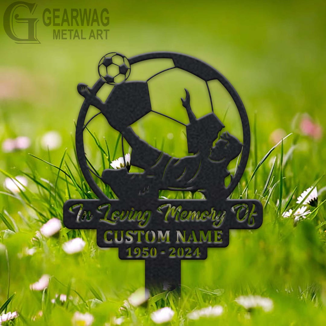 Custom Soccer Player Memorial Stake: Metal Grave Marker, Outdoor ...