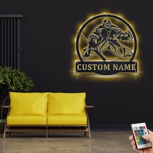 Custom Hockey Goalie Metal Wall Art With LED Light, Personalized Hockey ...