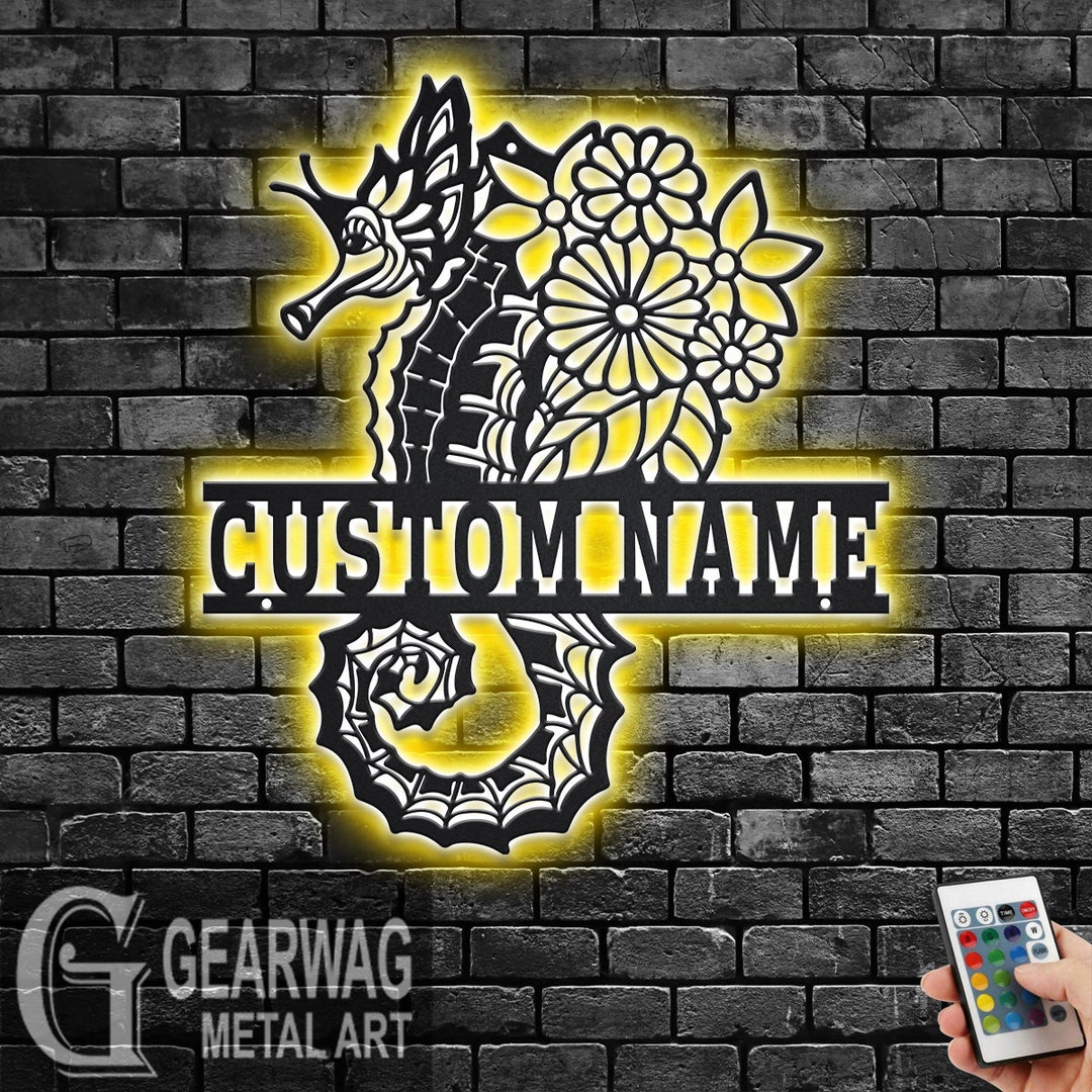 Personalized Floral Seahorse Metal Sign, Custom Seahorse Name Sign ...