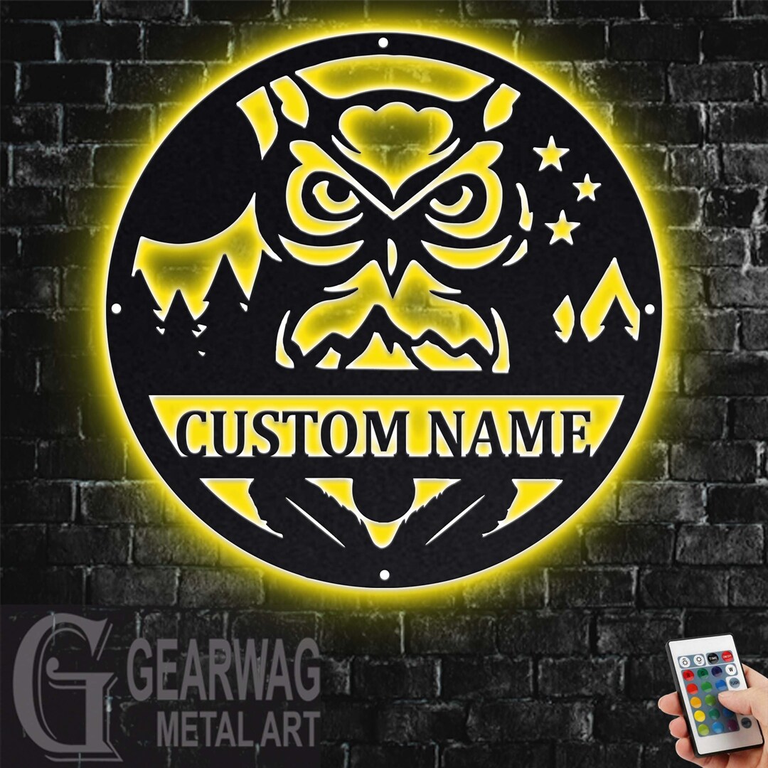 Custom Owls Metal Sign With LED Light, Personalized Owls Name Sign ...