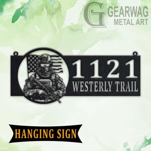 Personalized Veteran Metal Address Sign House Number Hanging Address ...