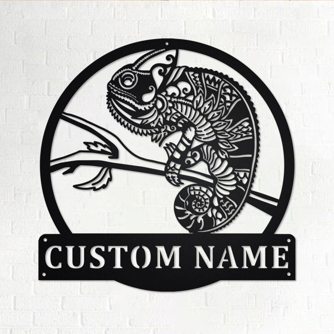 Custom Chameleon Metal Wall Art, Personalized Chameleon Name Sign ...