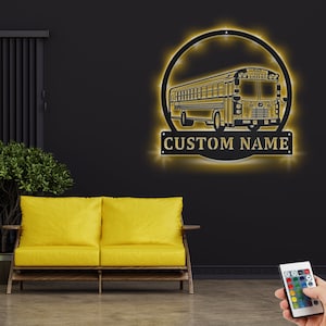 Custom School Bus Metal Wall Art With LED Light, Personalized Bus ...