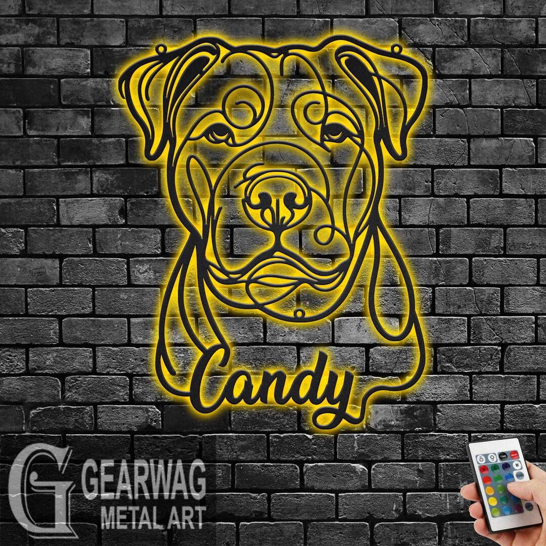 Custom American Staffordshire Terrier Line Art Metal Sign With LED ...