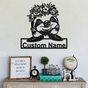 Personalized Sloth With Floral Metal Sign | Sloth Metal Wall Art ...