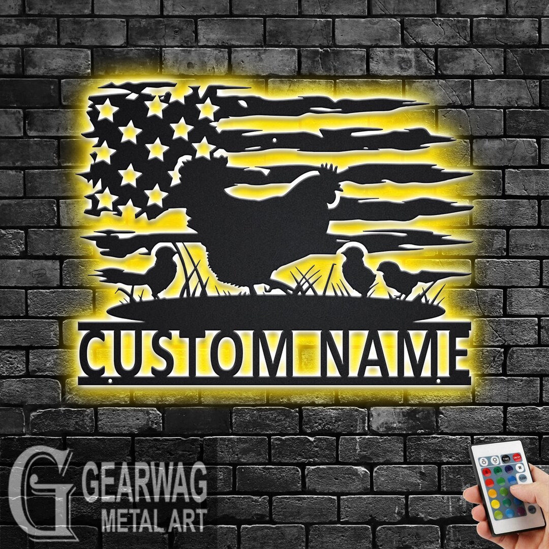 Custom US Chicken Farm Metal Wall Art With LED Light, Personalized ...