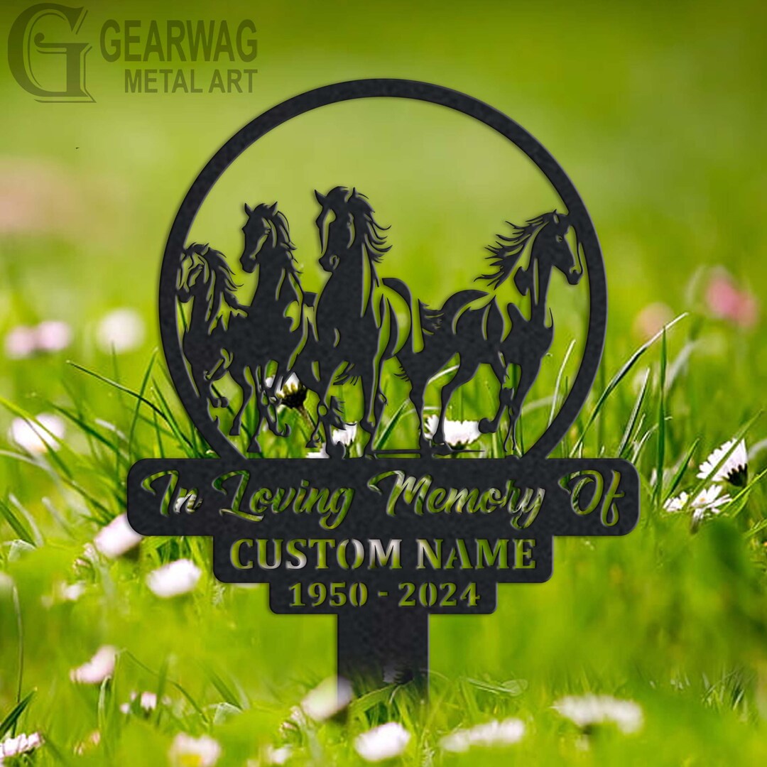 Custom Horses Memorial Stake, Metal Stake, Outdoor Decor, in Loving ...