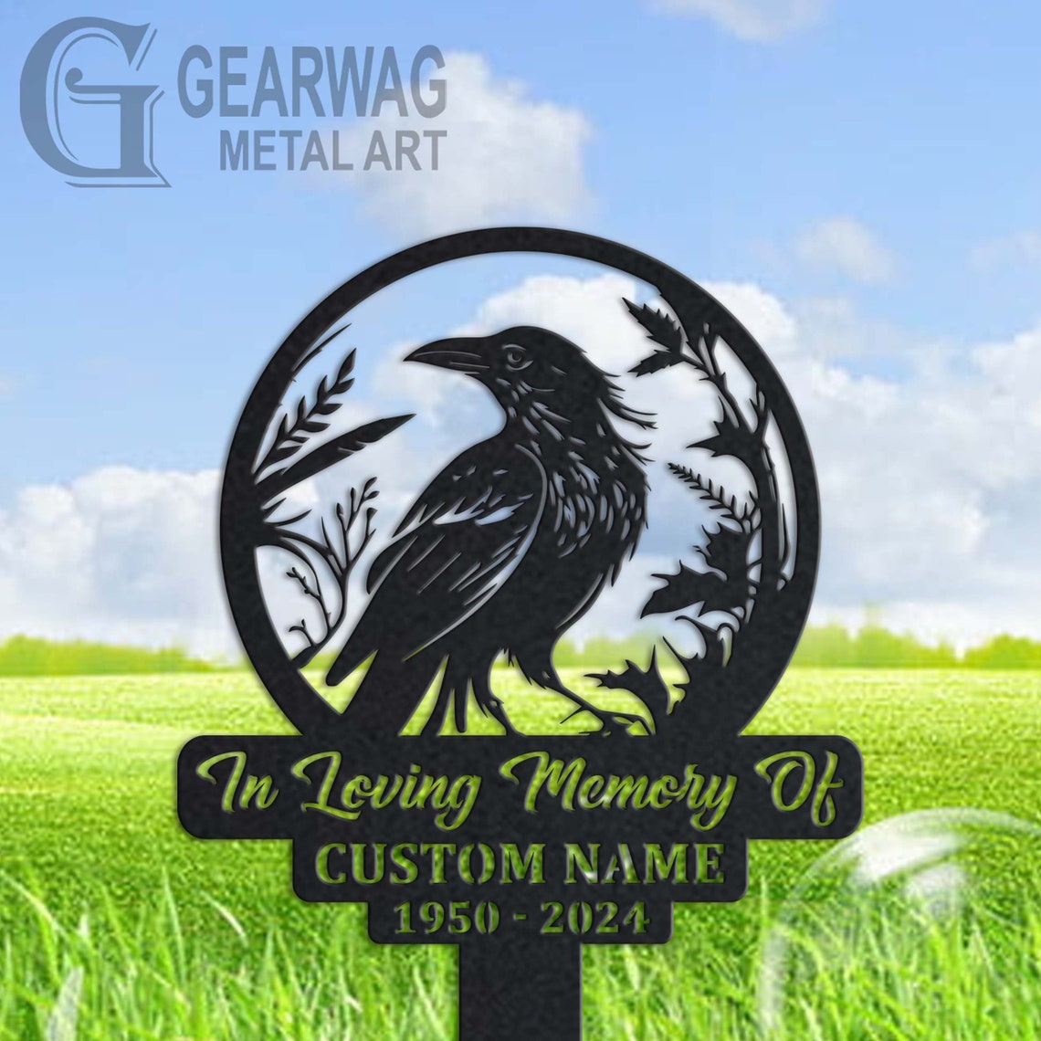 Custom Black Crow Memorial Stake: Metal Raven Sign, Outdoor Grave ...