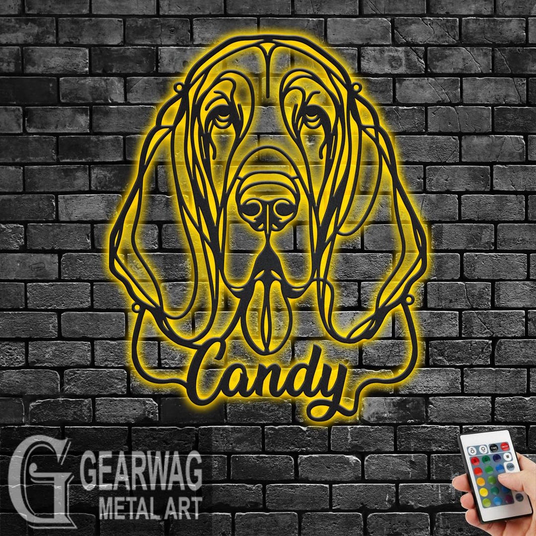 Custom Bloodhound Dog Line Art Metal Sign With LED Light, Personalized ...