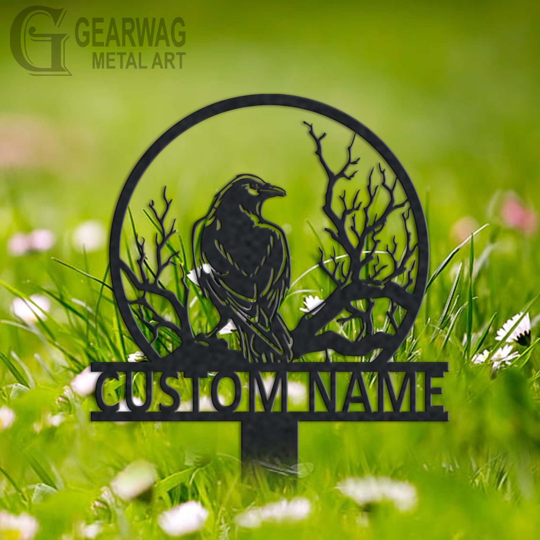 Personalized Black Crow Garden Sign, Metal Yard Art, Custom Raven Bird ...
