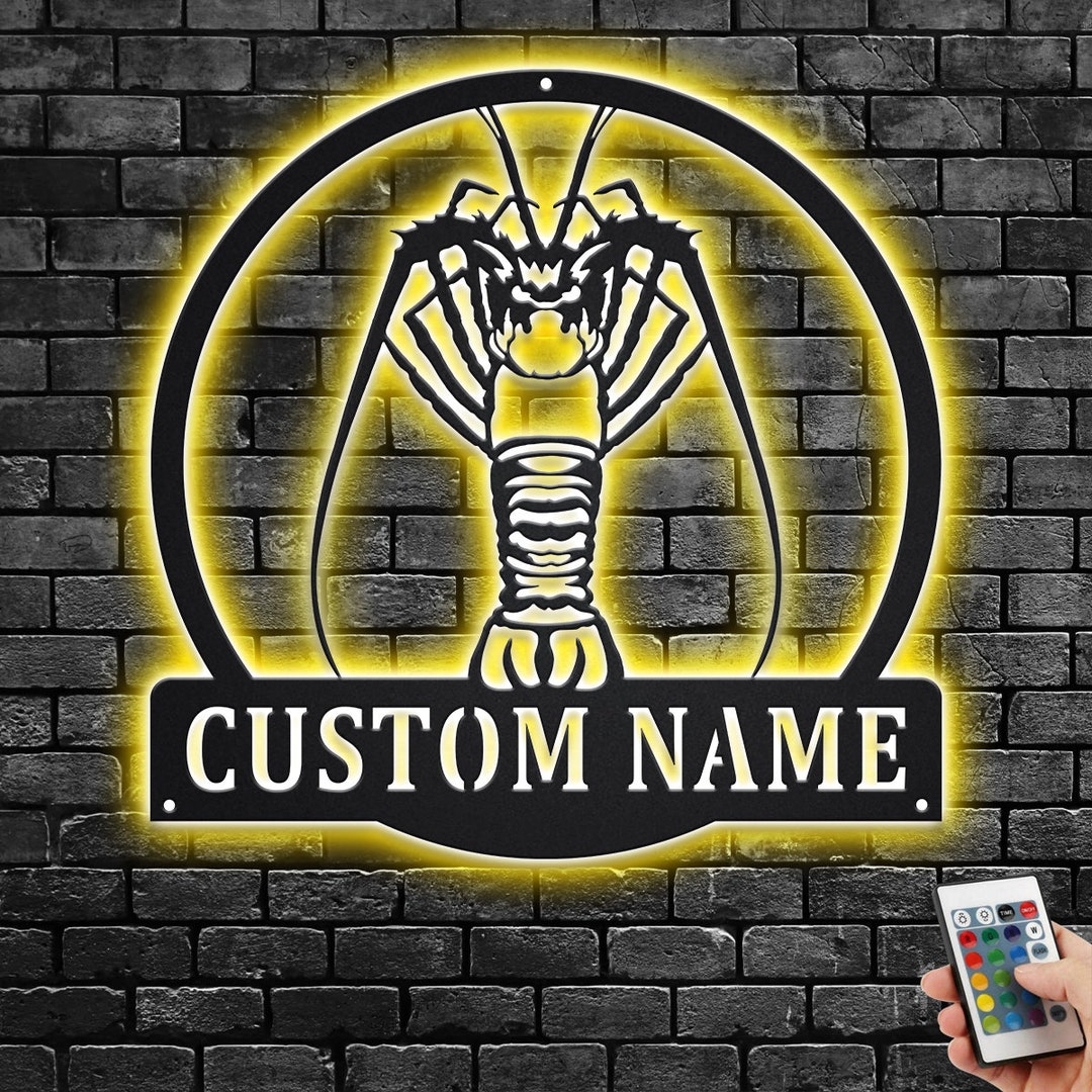 Custom Lobster Metal Wall Art With LED Light, Personalized Lobster Name ...