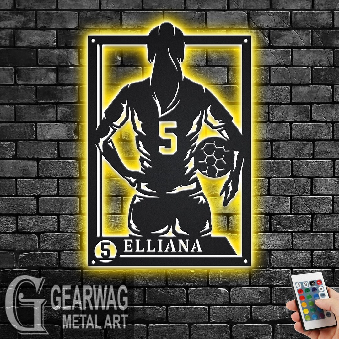 Custom Female Soccer Signage Metal Wall Art With LED Light ...