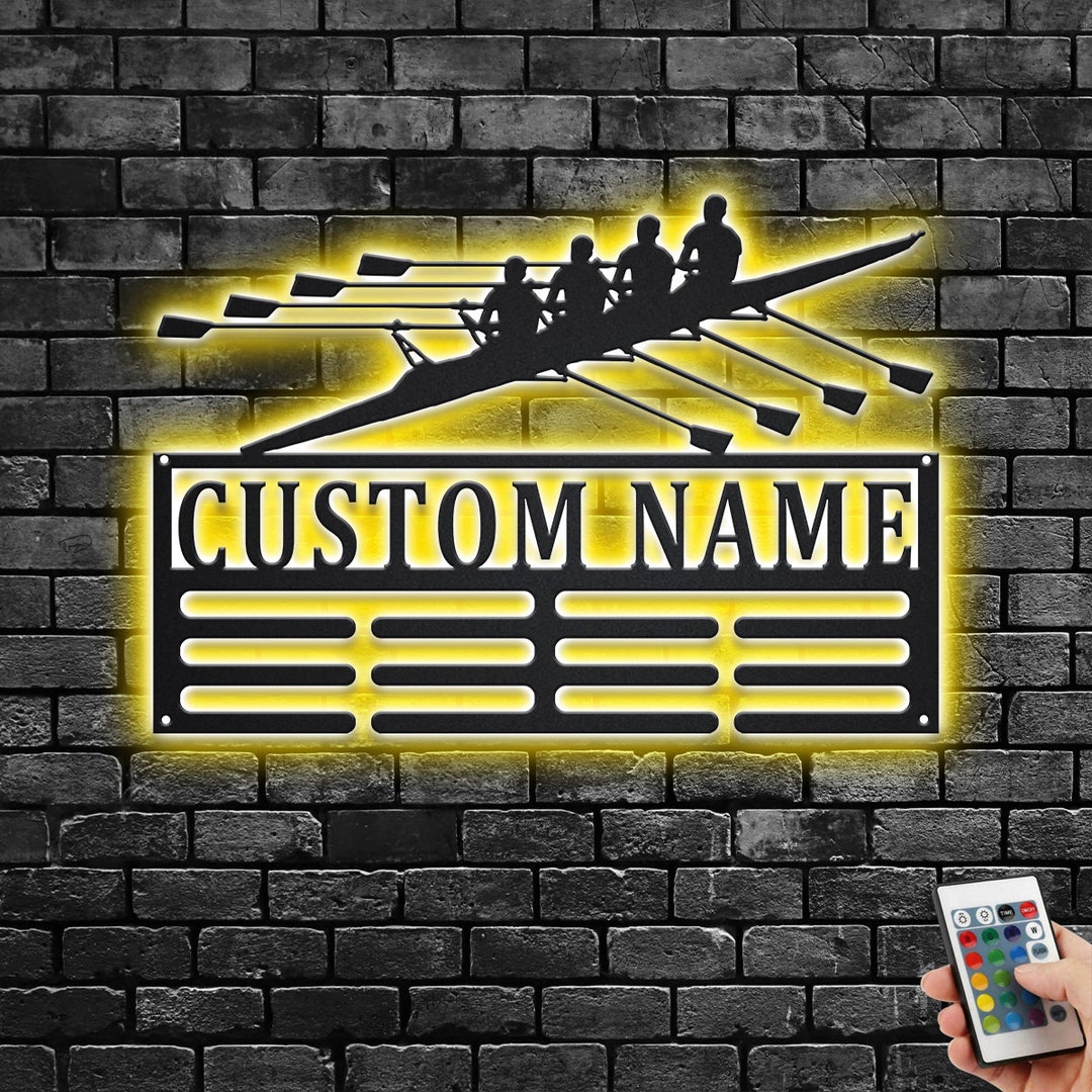 Custom Rowing Medal Holder LED Light, Personalized Rowing Player Name ...