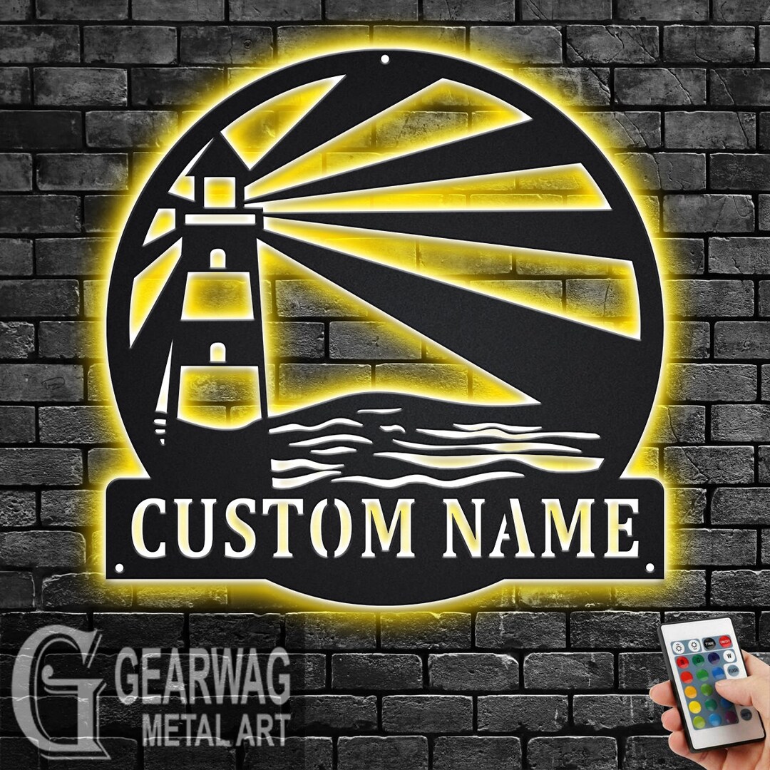 Custom Lighthouse Metal Wall Art With LED Light, Personalized ...
