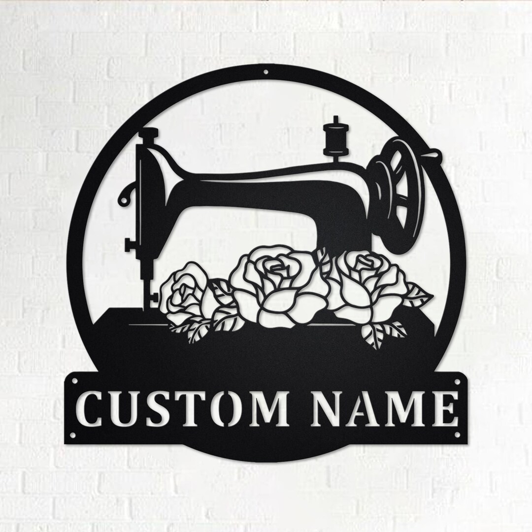 Custom Floral Sewing Machine Metal Wall Art: Personalized Name Sign - Etsy