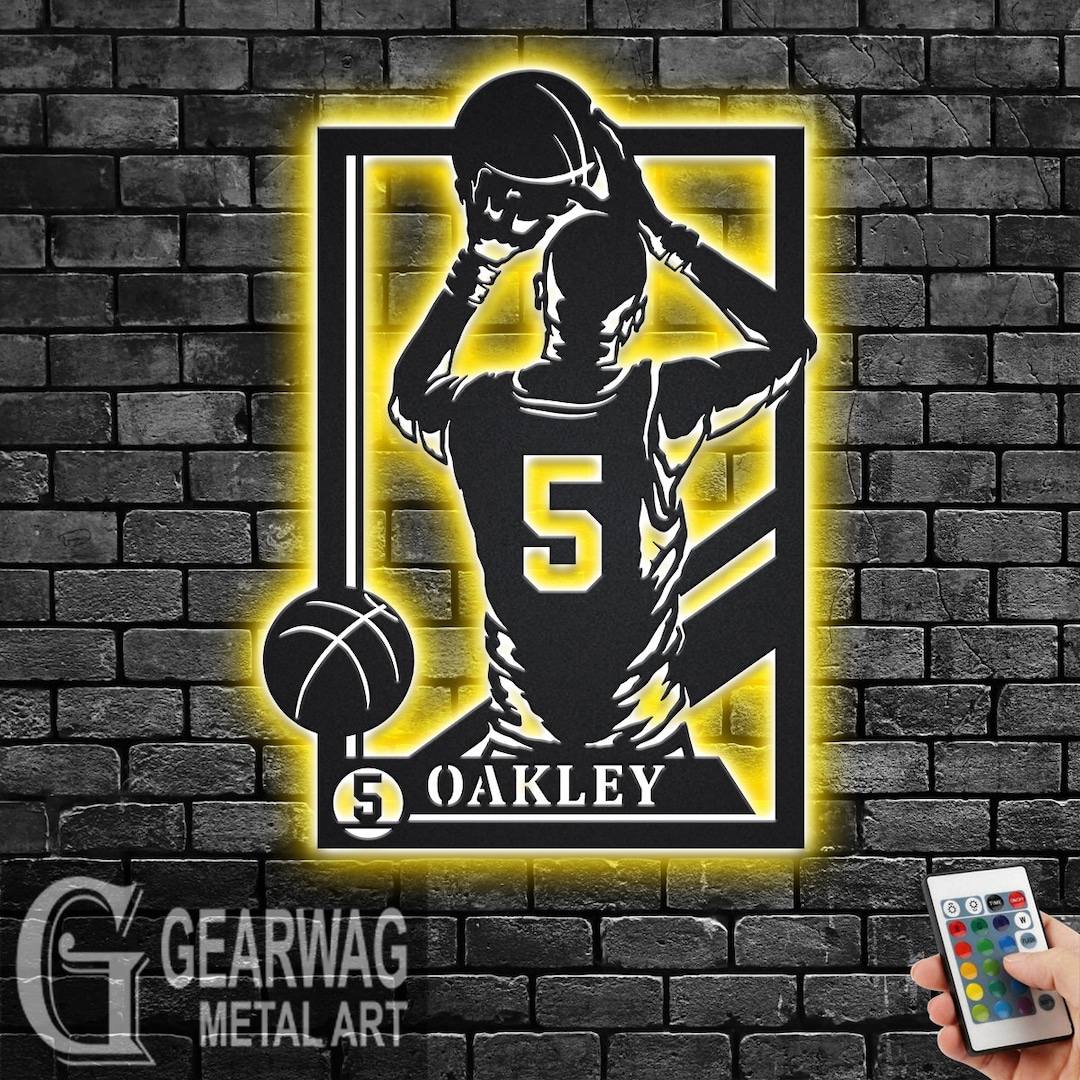 Custom Basketball Signage Metal Wall Art With LED Light, Personalized ...