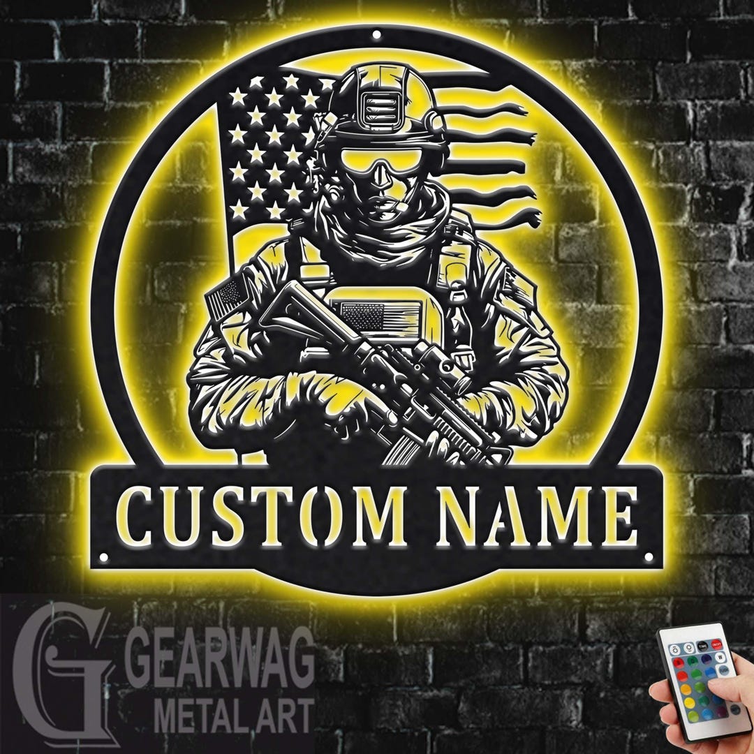 Custom US Veteran Metal Sign With LED Lights: Personalized Name Decor ...