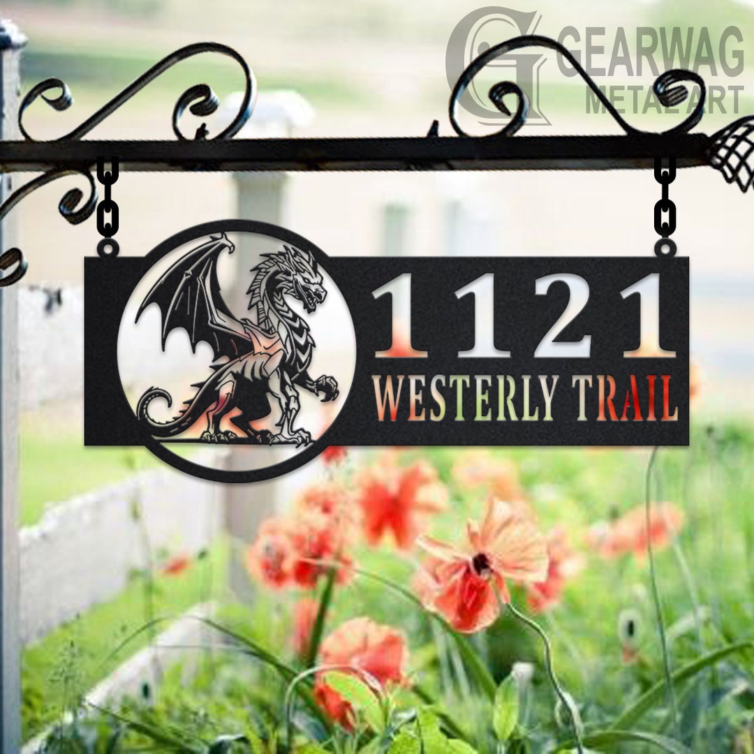 Personalized Magic Dragon Metal Address Sign House Number Hanging ...