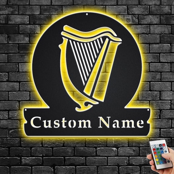 Custom Celtic Harp Metal Wall Art With LED Light Personalized - Etsy